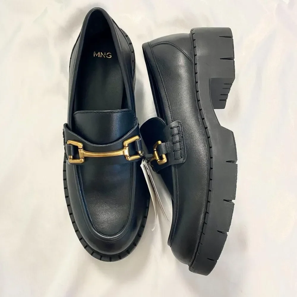 Mango | Shoes | Nwt Mango Black Leather Chain Platform Chunky Oxford ...